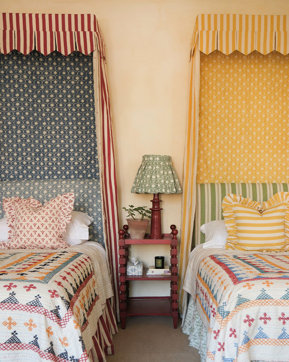 Bed Canopy - Single - Red Stripe/Denim Palm Grove