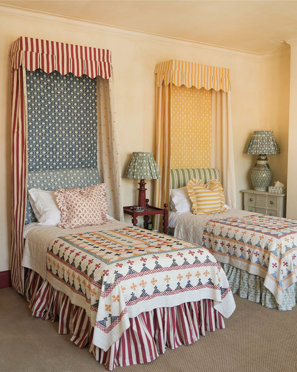 Bed Canopy - Single - Red Stripe/Denim Palm Grove