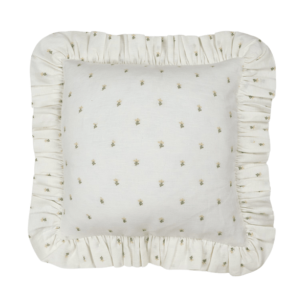 Embroidered Margarita Linen Frilly Cushion