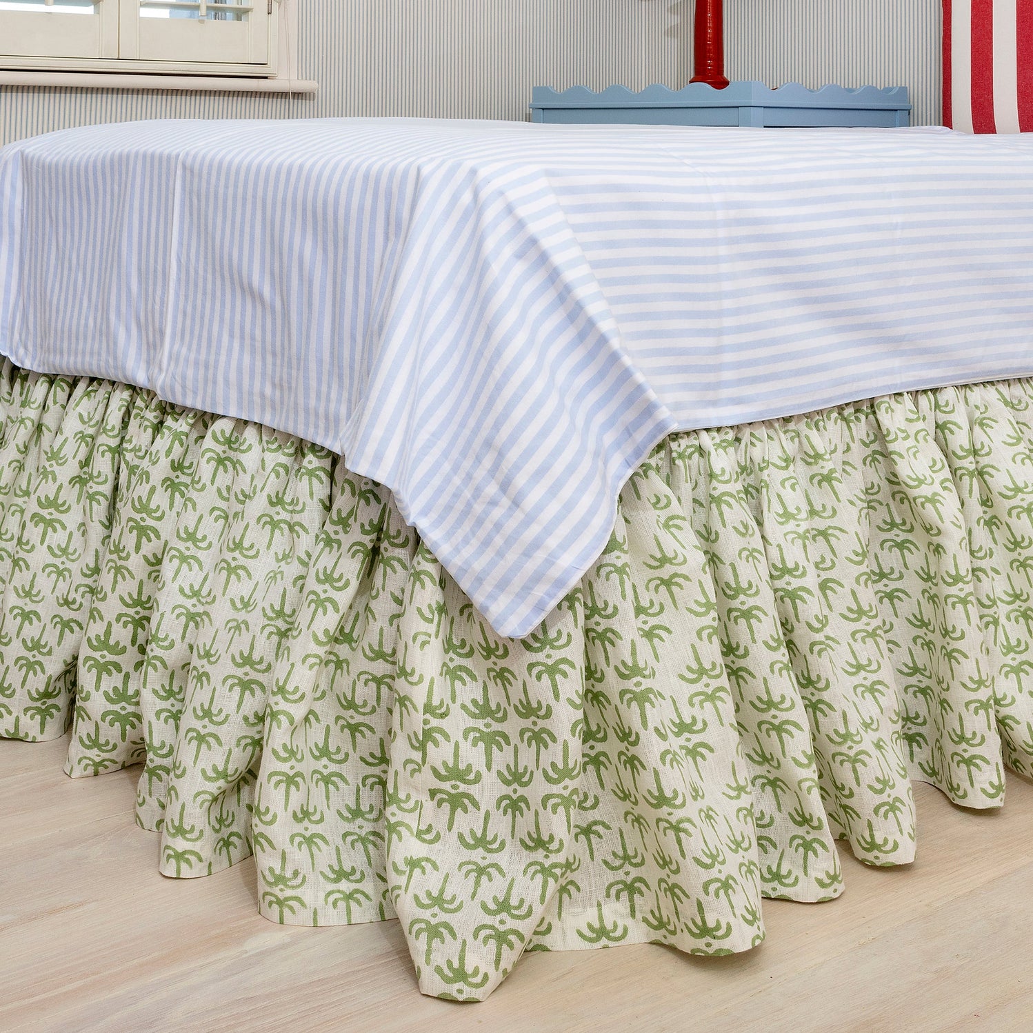 Blue Callaloo Linen Ruffle Bed Valance