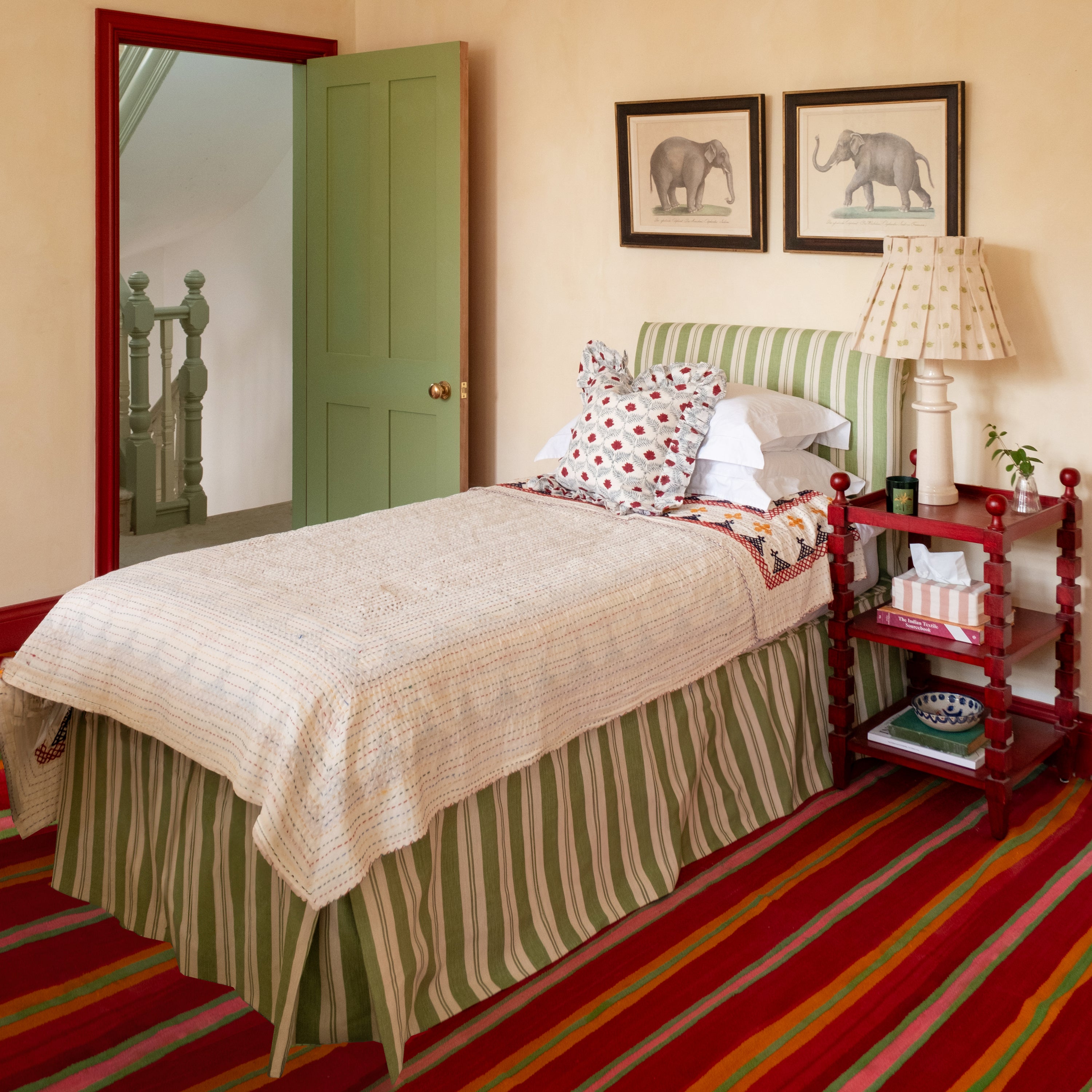 Grasshopper Raj Stripe Linen Piped Bed Valance