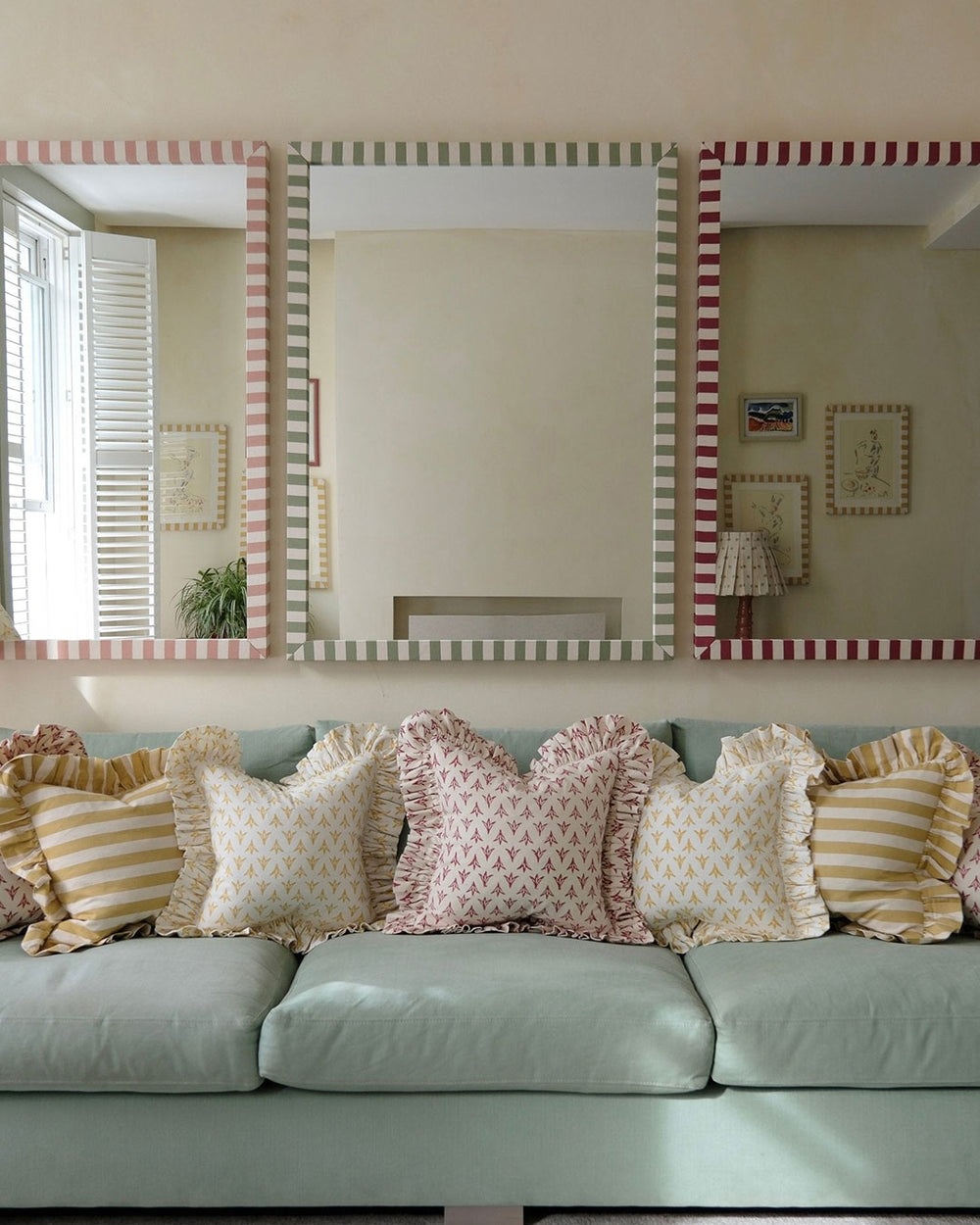 Tangier Olive Stripe Fabric Mirror