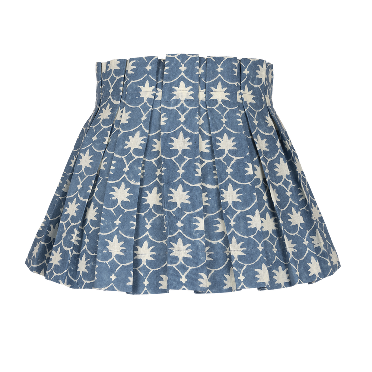 French Blue Inverse Palm Grove Linen Structured Box Pleat Lampshade