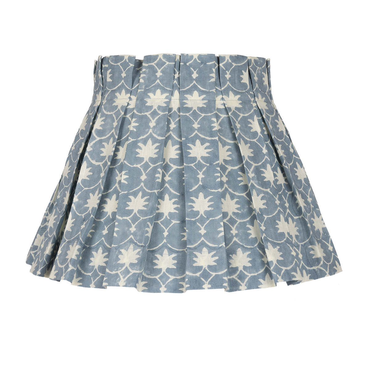 French Blue Inverse Palm Grove Linen Structured Box Pleat Lampshade