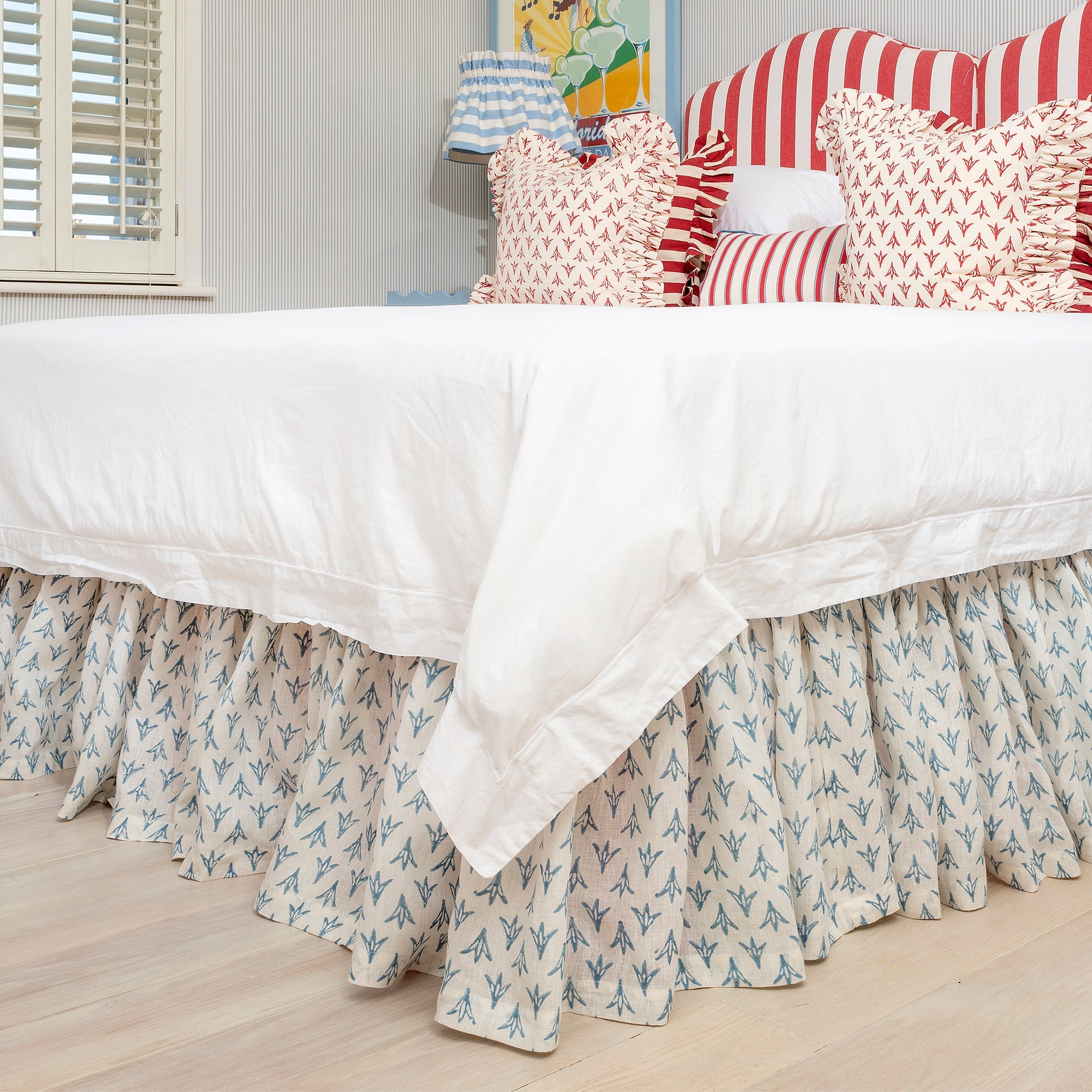 Petrol Papaya Linen Ruffle Bed Valance