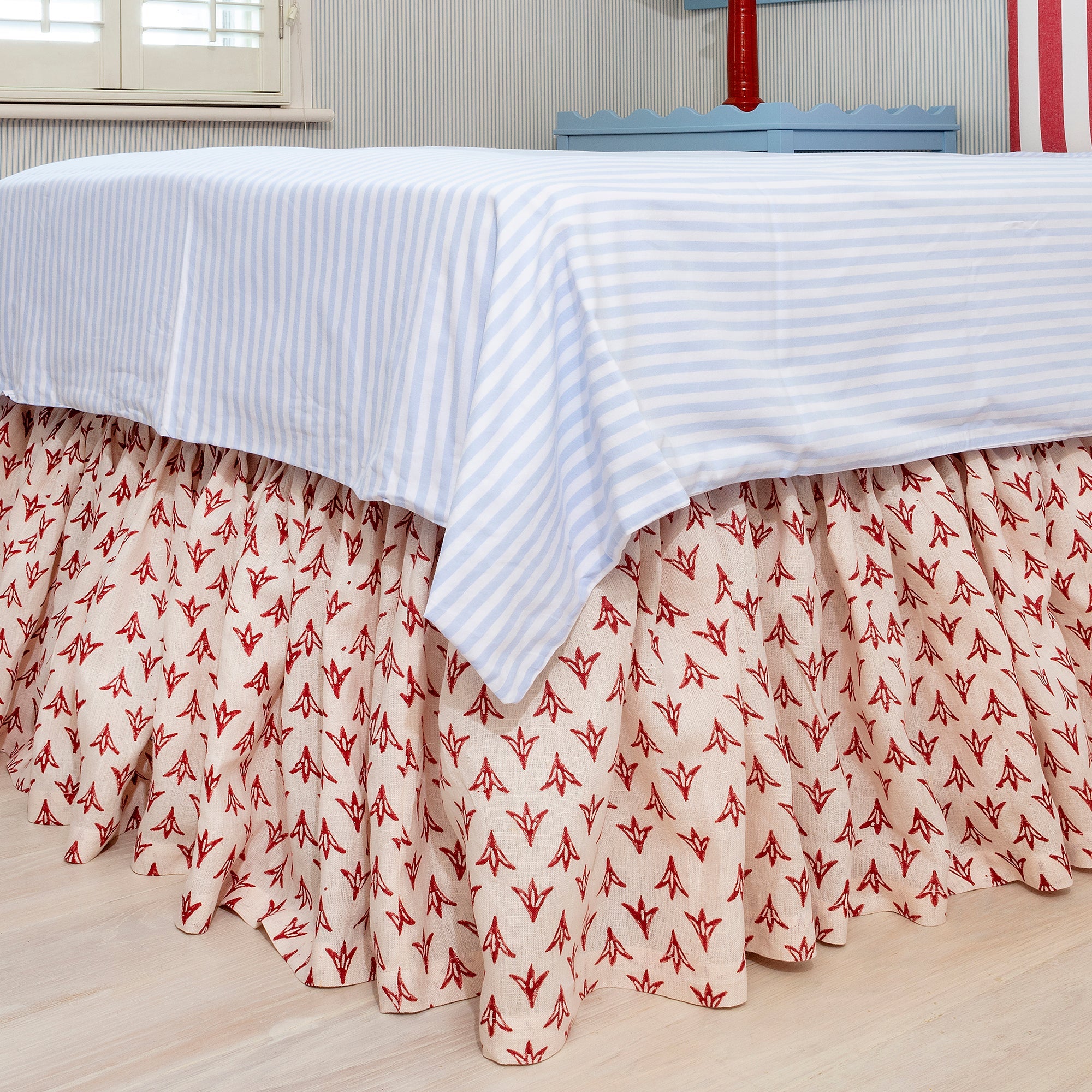 Poppy Papaya Linen Ruffle Bed Valance