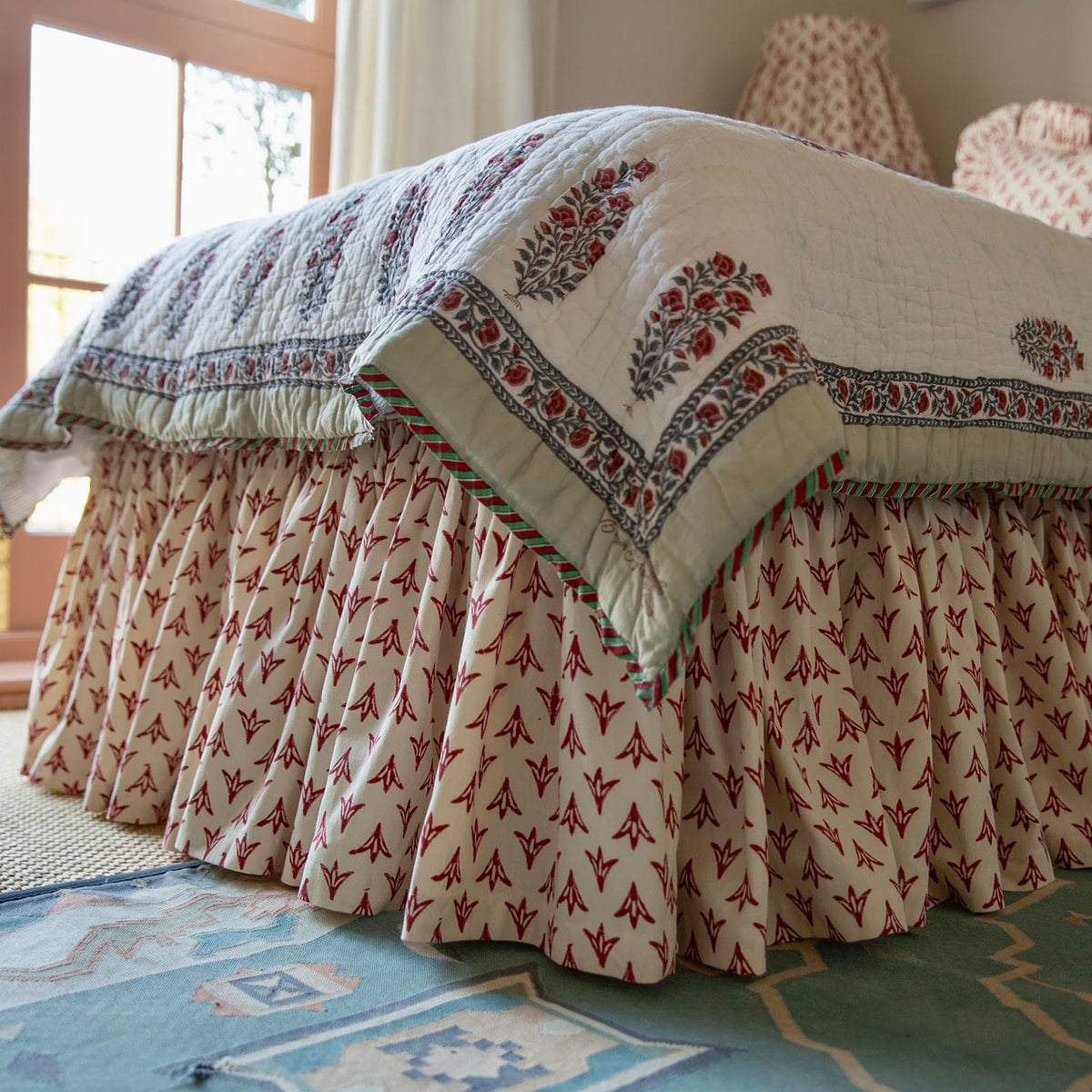 Poppy Papaya Cotton Ruffle Bed Valance