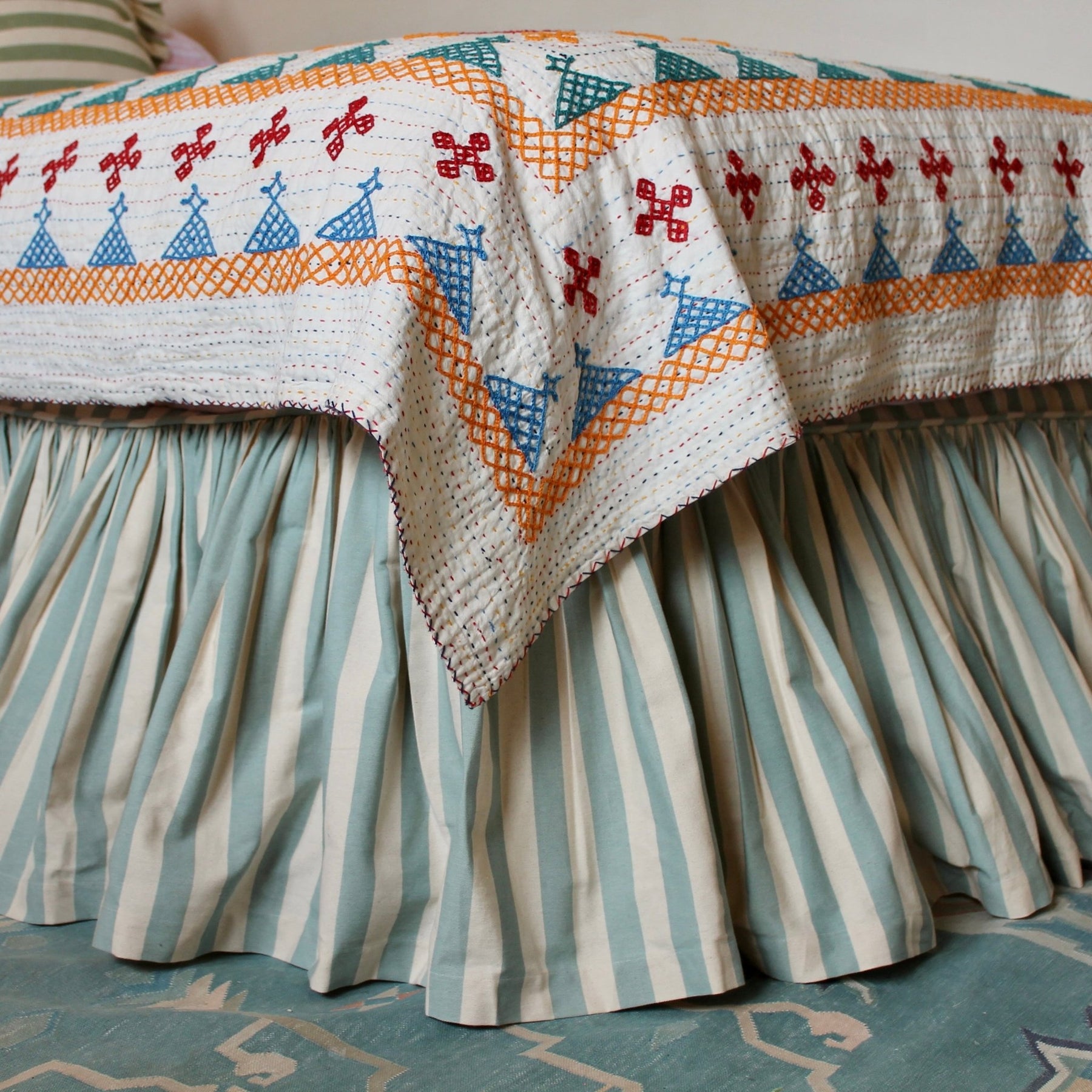 Tangier Iceberg Stripe Ruffle Bed Valance
