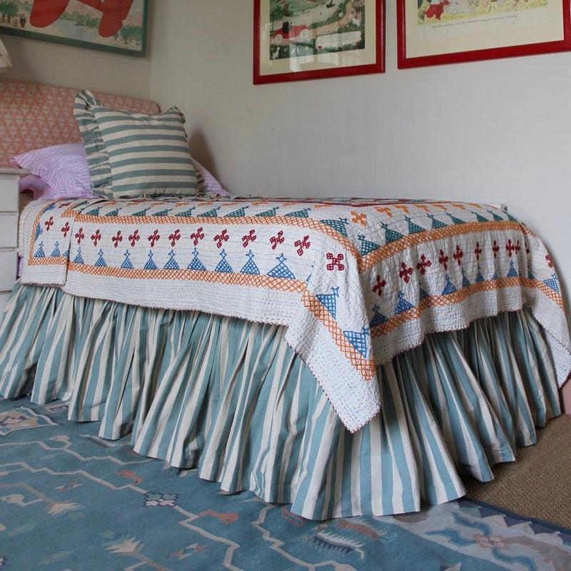 Tangier Iceberg Stripe Ruffle Bed Valance