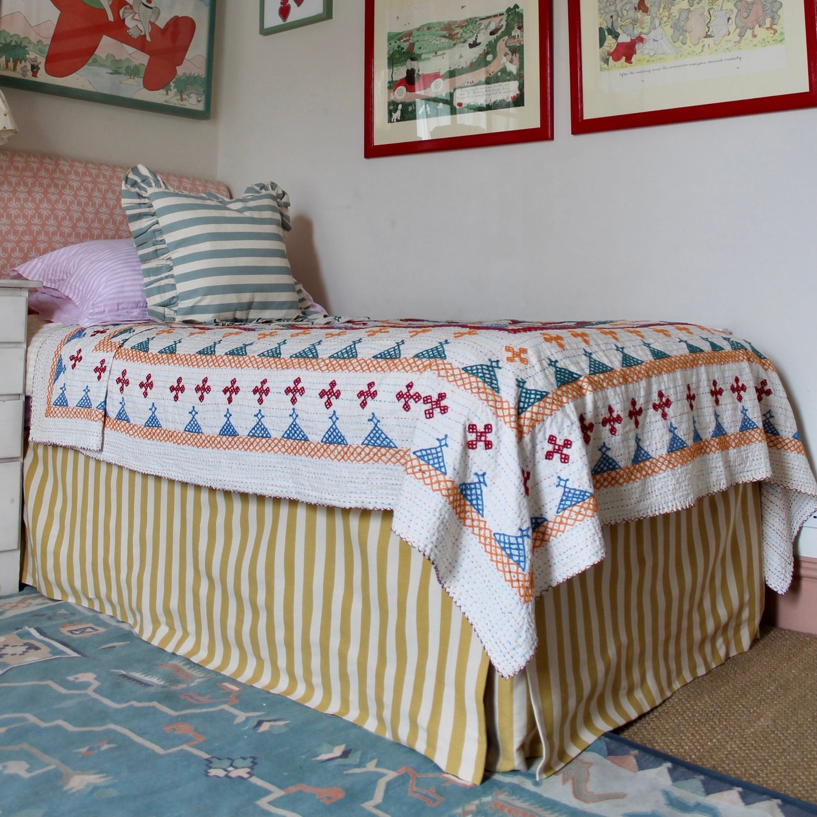 Tangier Mustard Stripe Piped Bed Valance