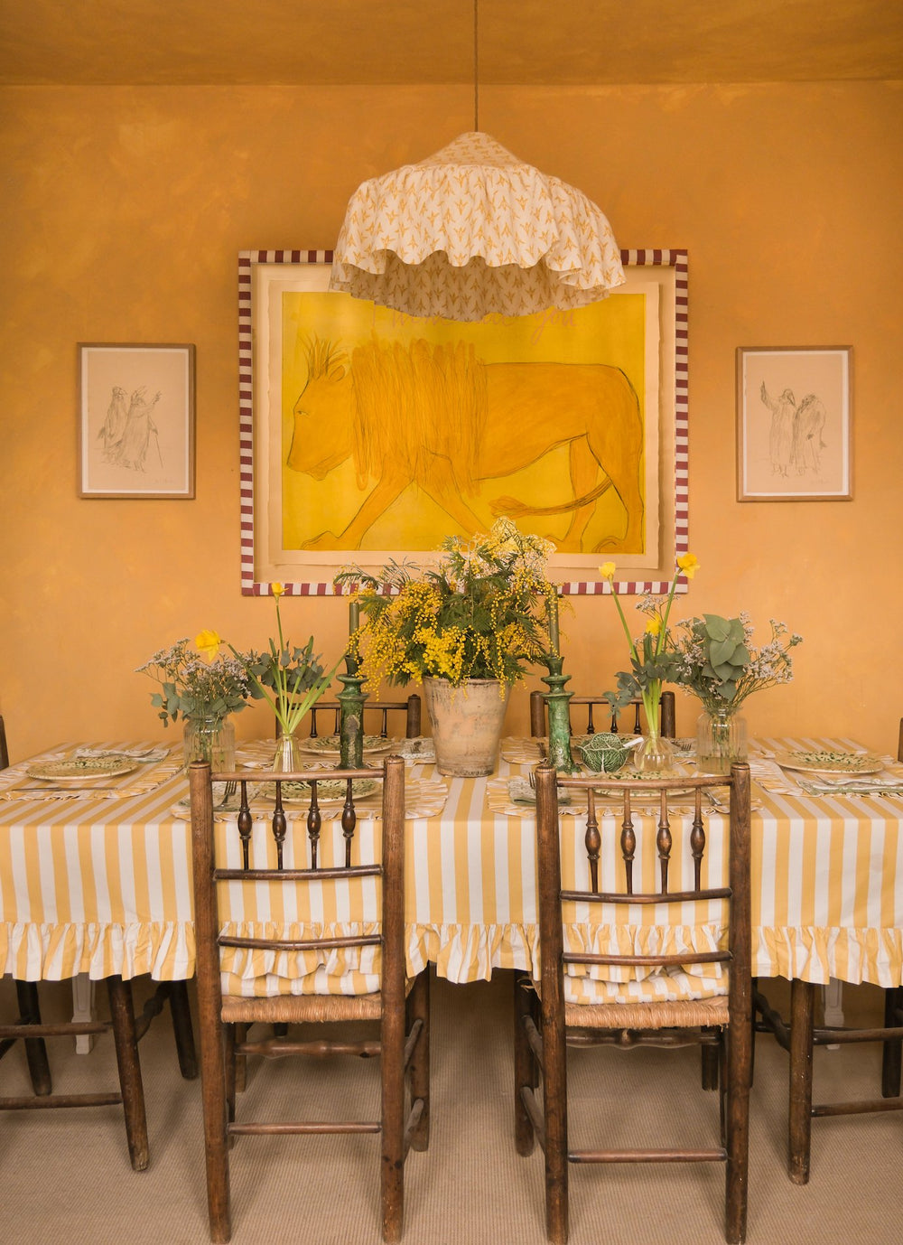 Tangier Mustard Stripe Ruffle Tablecloth