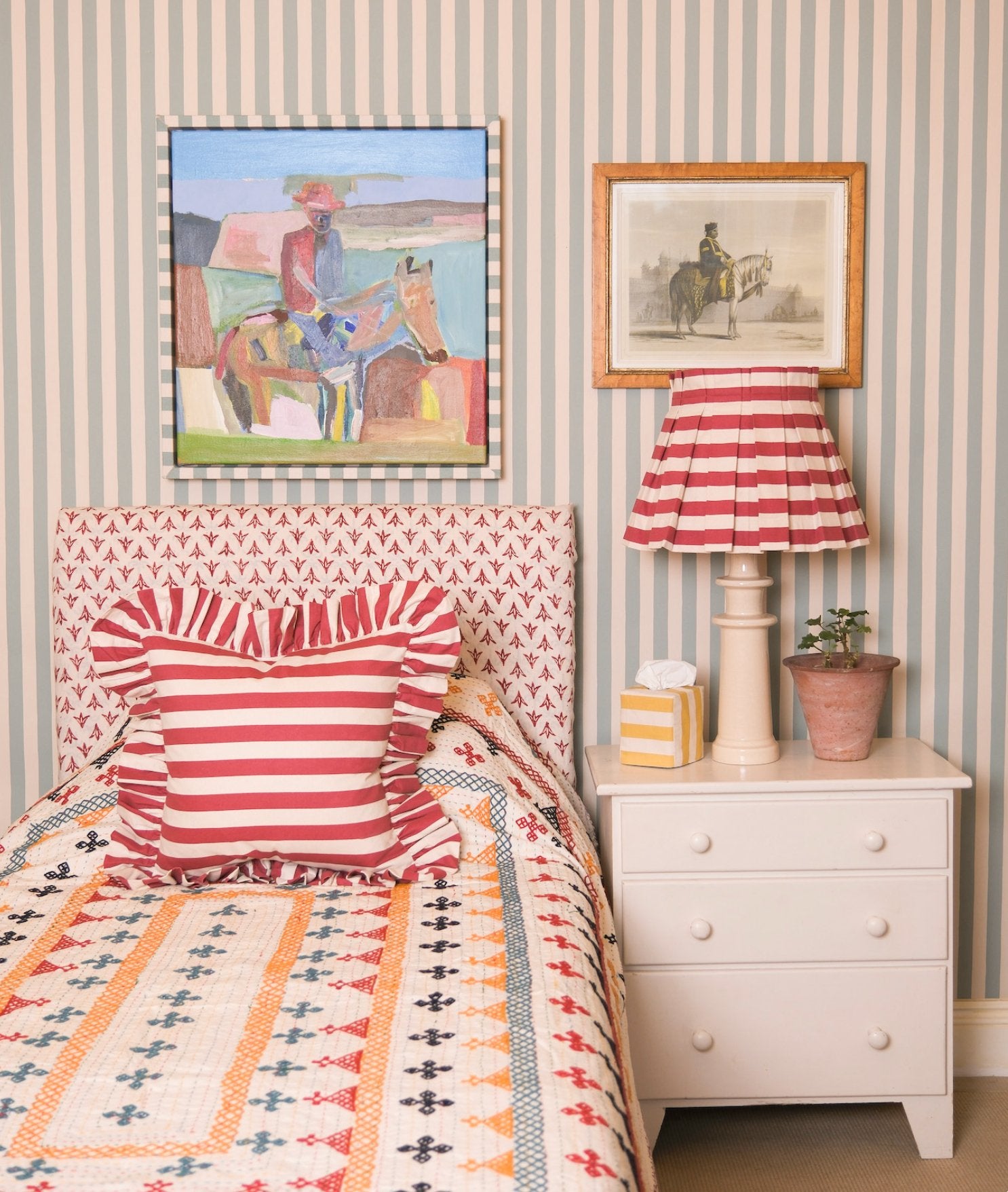 Tangier Red Stripe Frilly Cushion