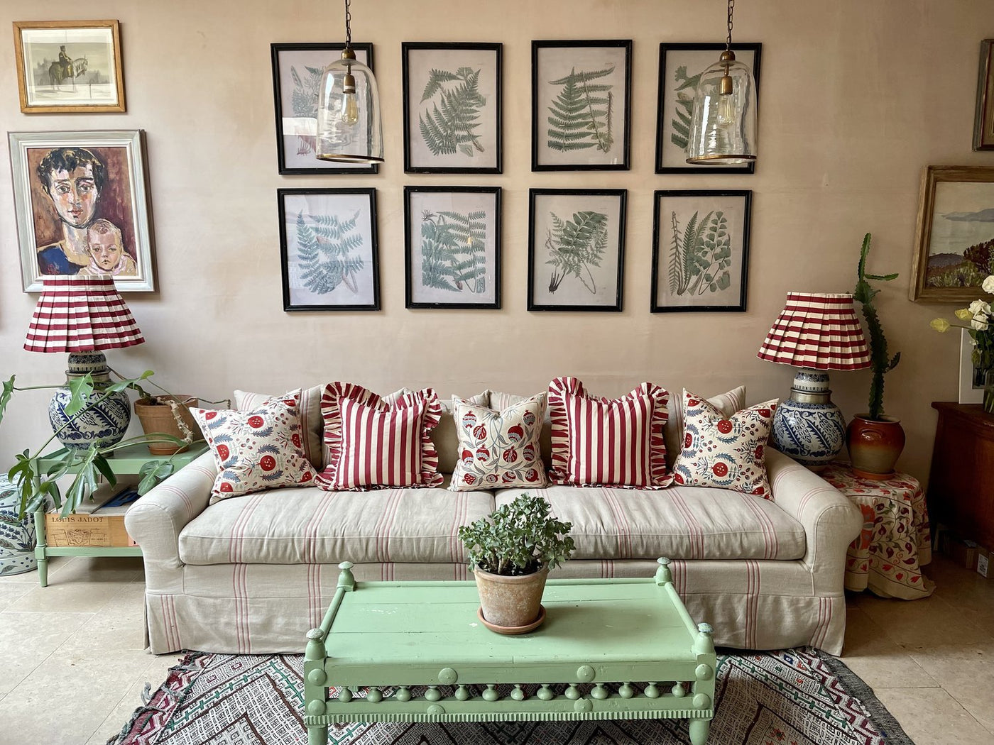 Tangier Red Stripe Frilly Cushion