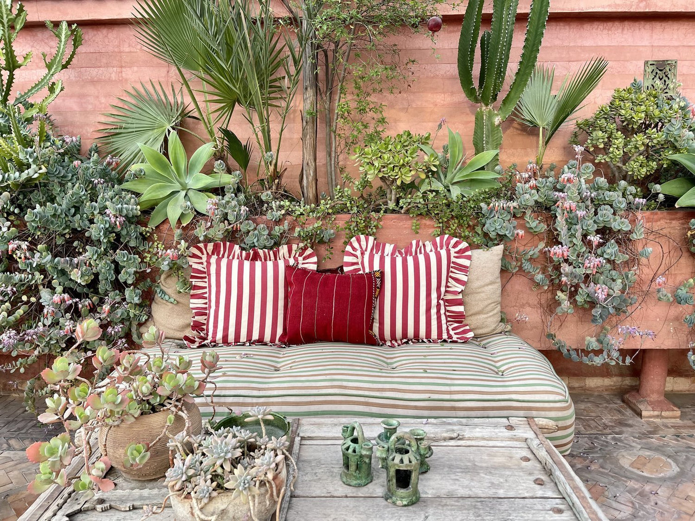 Tangier Red Stripe Frilly Cushion