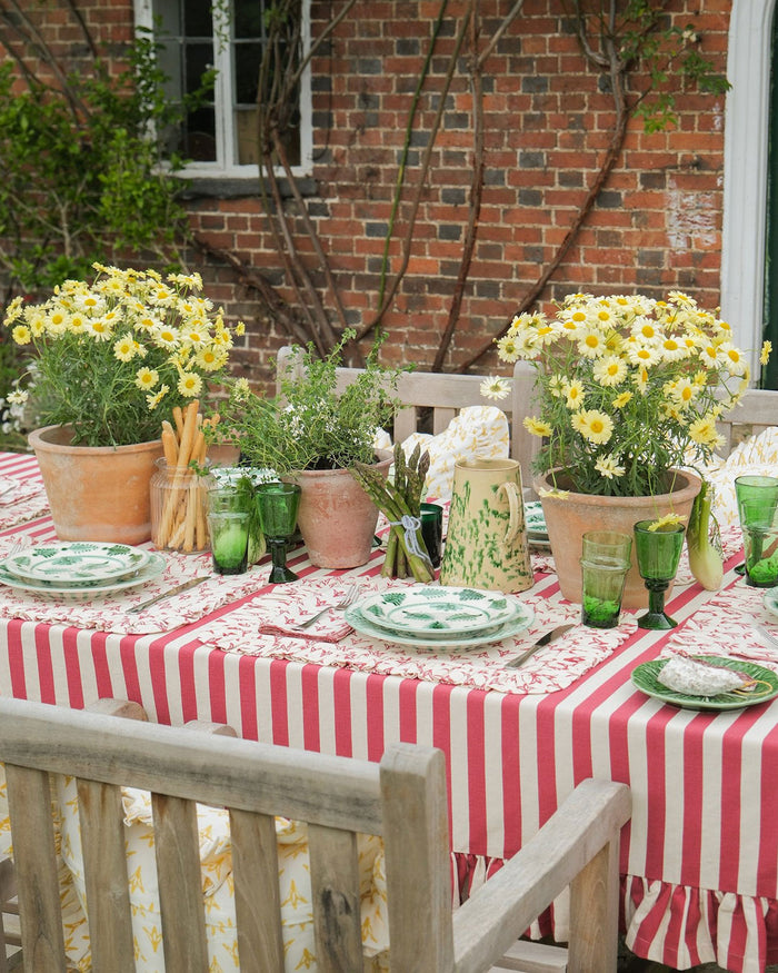 Tangier Red Stripe Ruffle Tablecloth