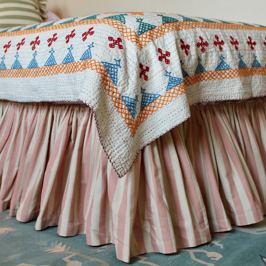 Tangier Rhubarb Stripe Ruffle Bed Valance